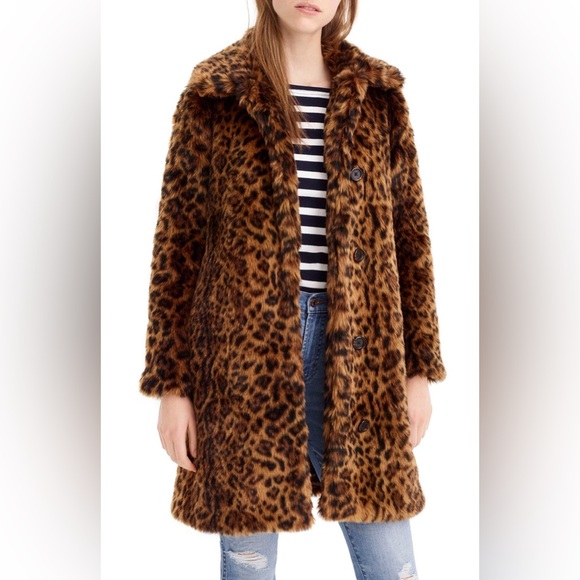 J. Crew | Jackets & Coats | J Crew Leopard Print Faux Fur Coat | Poshmark